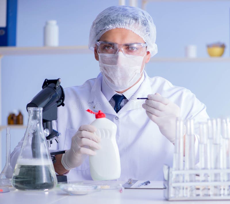 Man in the Lab Testing New Cleaning Solution Detergent Stock Image ...