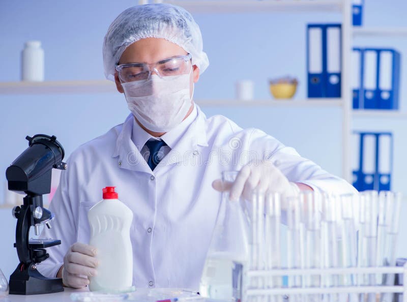 Man in the Lab Testing New Cleaning Solution Detergent Stock Image ...