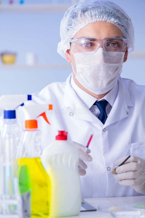 The Man In The Lab Testing New Cleaning Solution Detergent Stock Photo ...