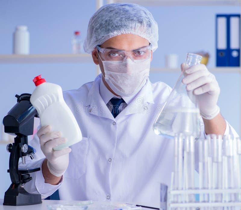 Man in the Lab Testing New Cleaning Solution Detergent Stock Image ...