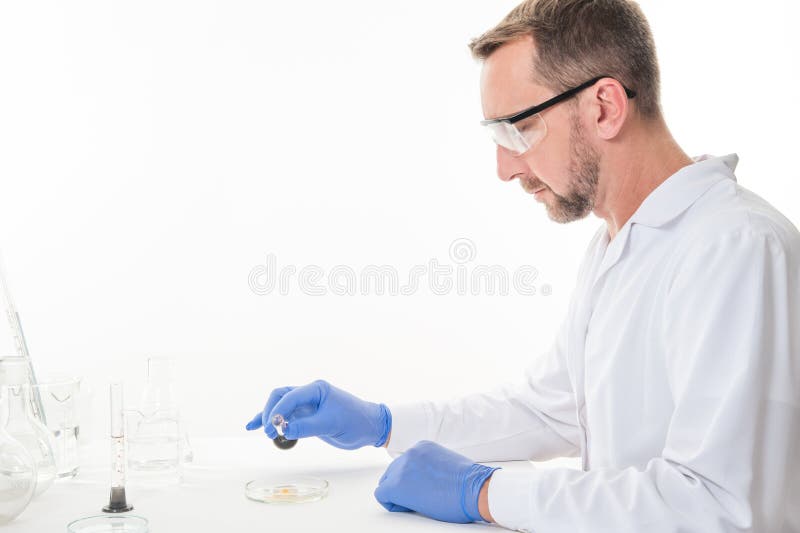 View of a Man in the Laboratory while Performing Experiments Stock ...