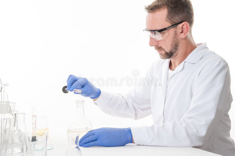 View of a Man in the Laboratory while Performing Experiments Stock ...