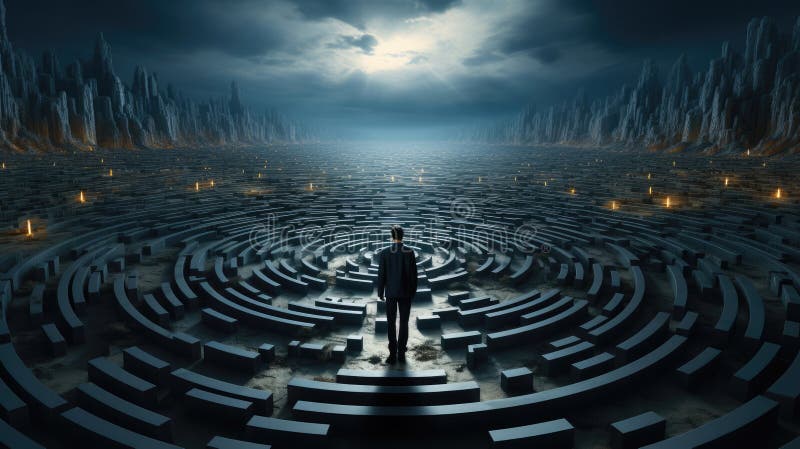 Man in a Labyrinth, Concept of Difficulty Making a Decision and Finding ...