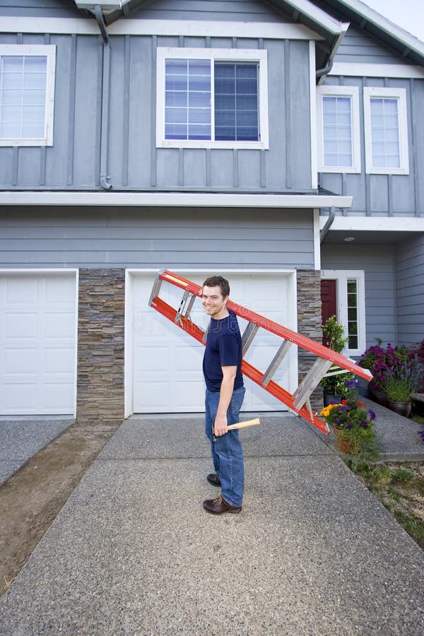 Man with Ladder stock image. Image of person, self, handyman - 6295175