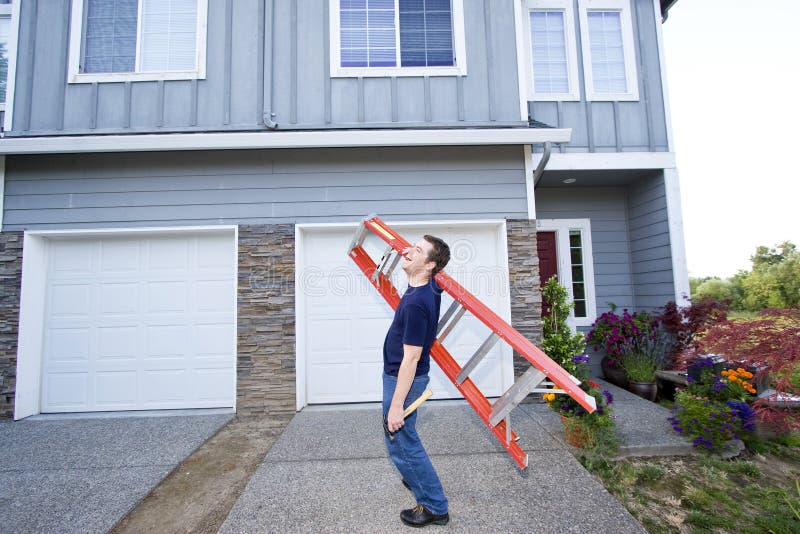 Man with Ladder stock photo. Image of joking, ladder, grass - 6295326