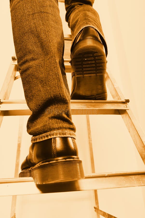 Man on ladder. stock photo. Image of stairs, tool, filtered - 54530336