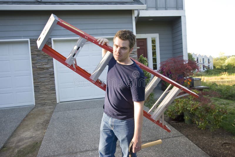 Man With Ladder And Hammer - Horizontal Picture. Image: 6180570