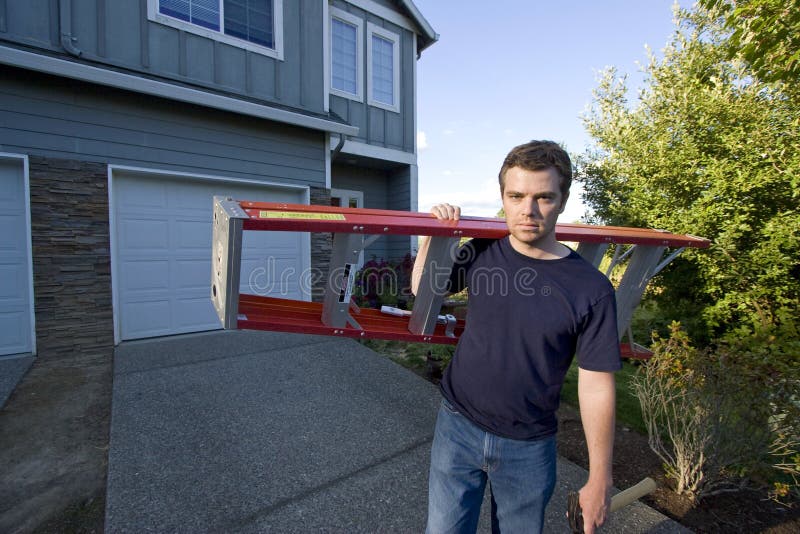 Man With Ladder And Hammer - Horizontal Picture. Image: 6202061