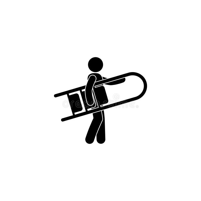 Man with a Ladder Icon, Stick Figure Pictogram Human Silhouette Stock ...