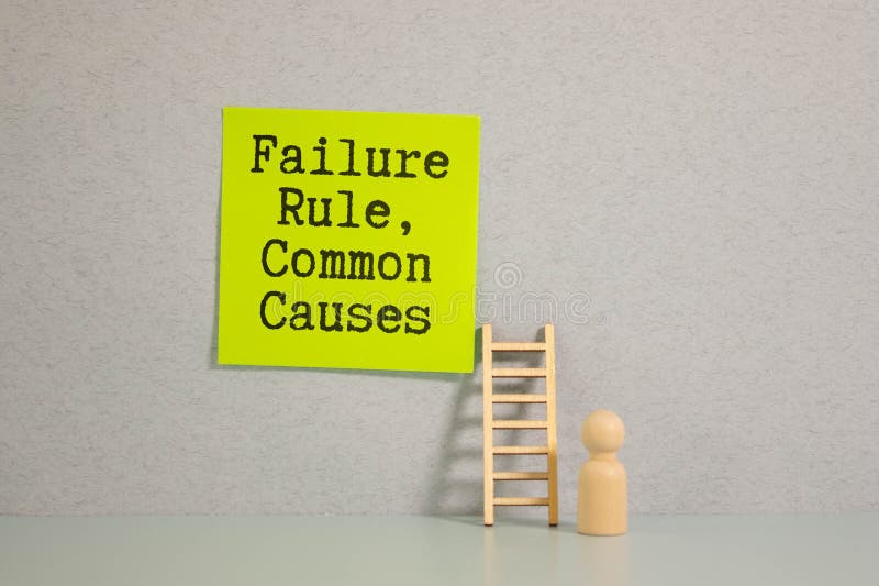 A Man with a Ladder and it Says Failure Rule, Common Causes. Stock ...
