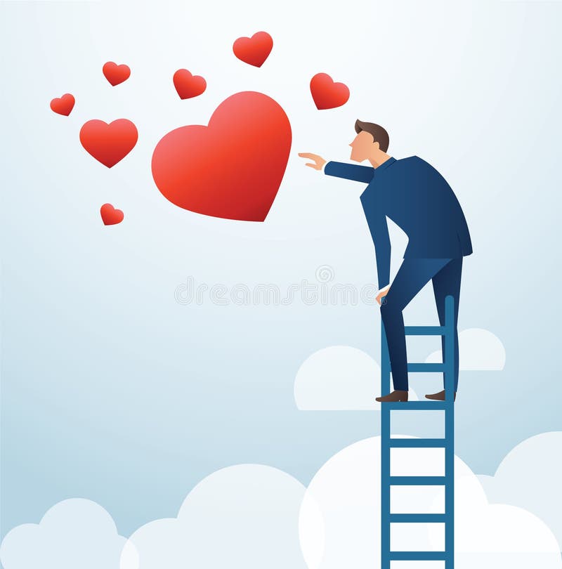 A Man on Ladder Trying To Catch the Heart Vector Illustration Stock ...