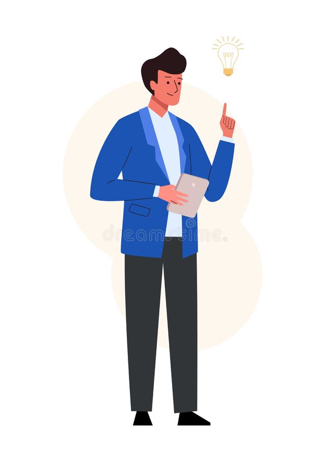 Man with Lamp Bulb As Sign for Insight or Idea Stock Vector ...