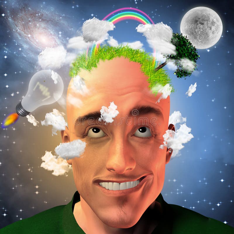 Man with Landscape on His Head Stock Illustration - Illustration of ...