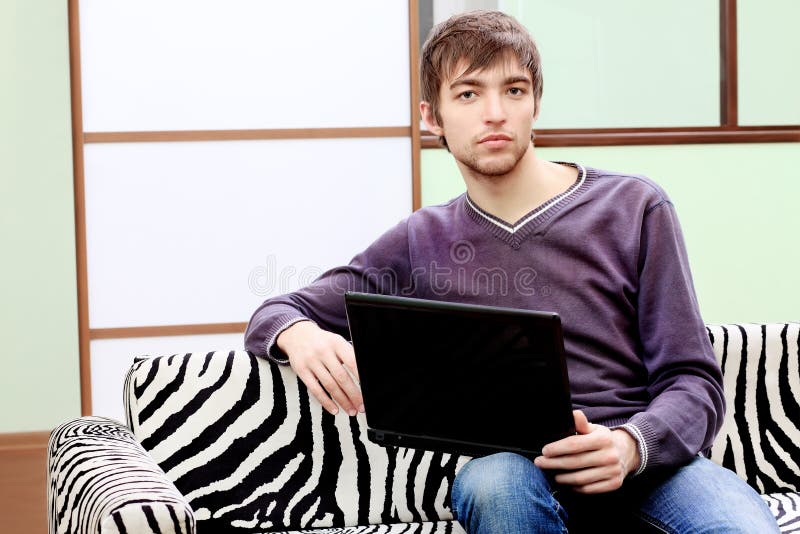 Man with a laptop stock image. Image of indoors, lifestyle - 13904849