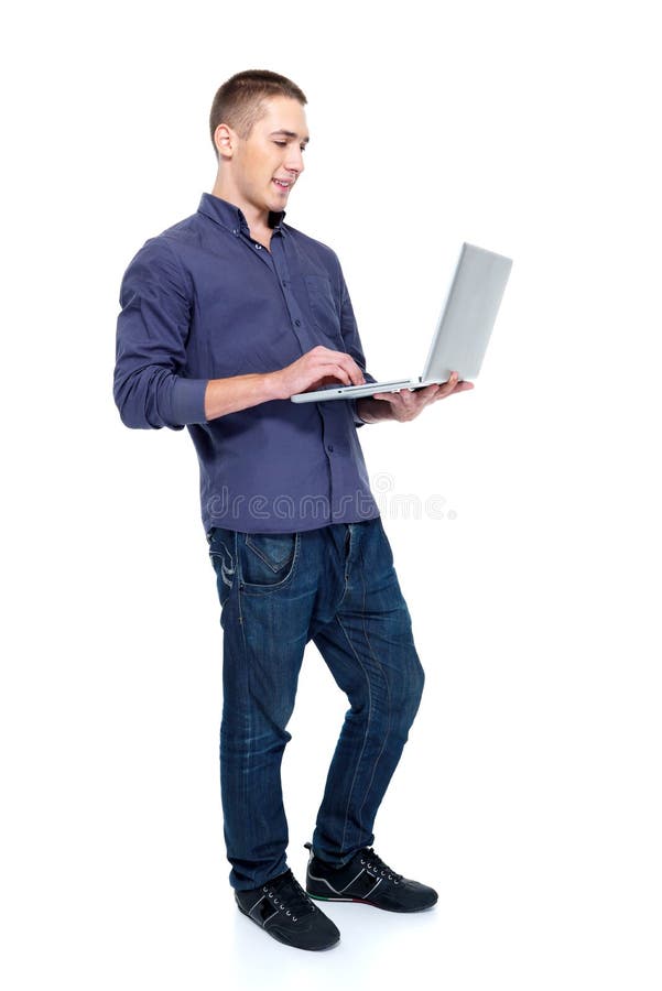 Happy Man Working on Laptop Stock Image - Image of modern, happy: 16501201