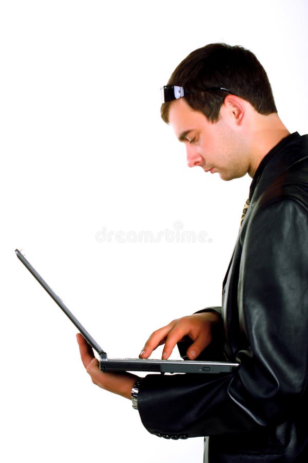 Man on laptop. stock image. Image of technology, knit - 4489151