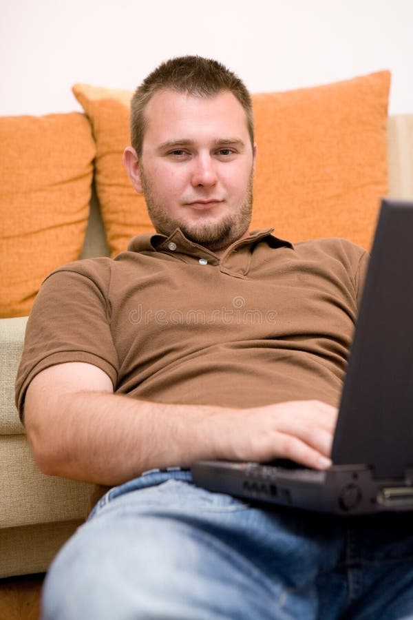 Young Man Working at Computer Stock Image - Image of preparring, online ...