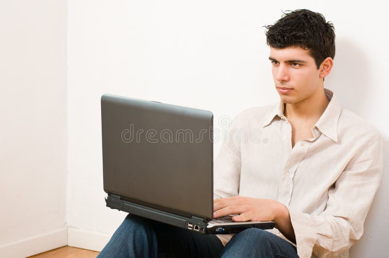 Man on laptop stock image. Image of service, house, notebook - 8506375