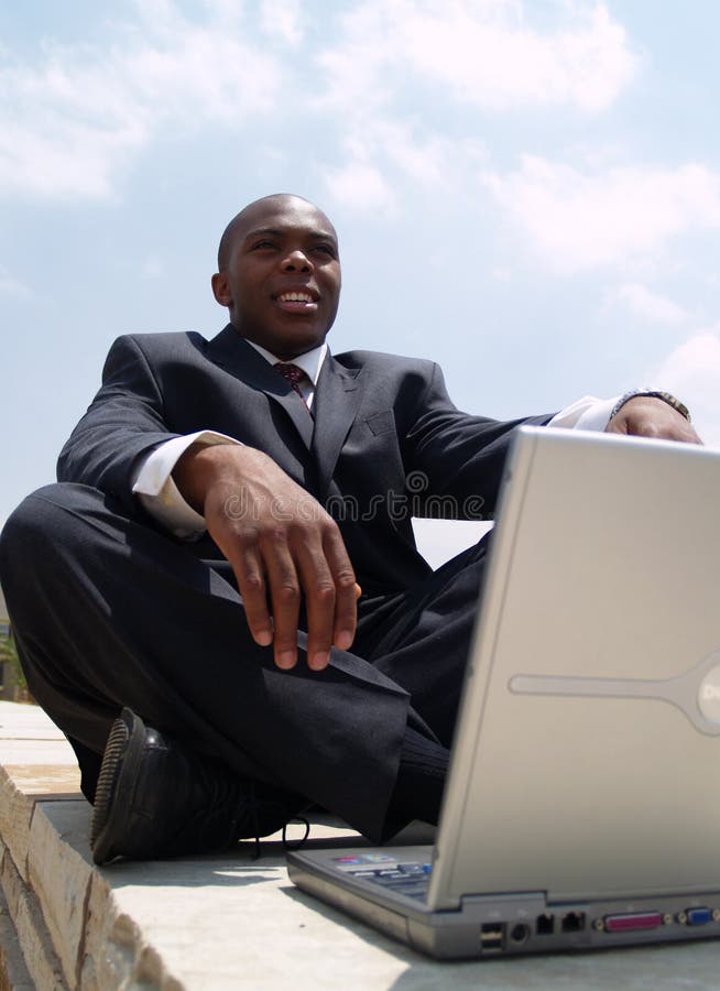 Man on laptop stock photo. Image of outdoors, dressed, happy - 898498