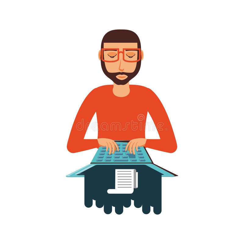 Man with Laptop Computer and Paper Receipt Stock Vector - Illustration ...