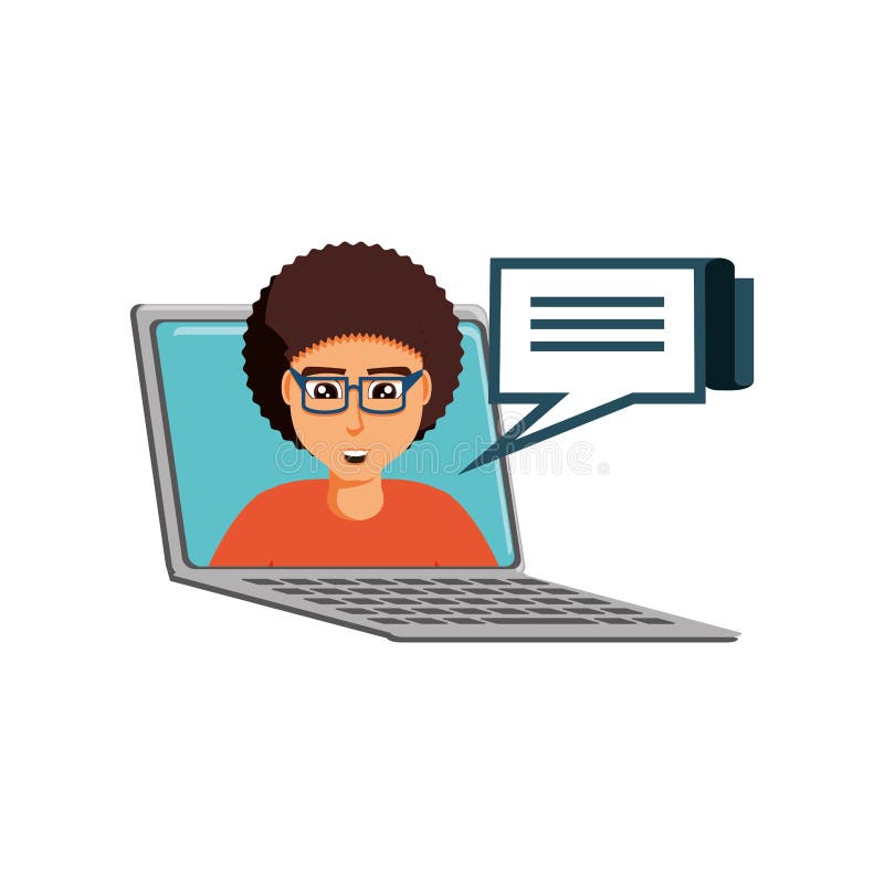 Man in Laptop Computer with Speech Bubble Stock Vector - Illustration ...