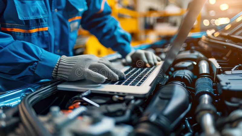 Man with Laptop Demonstrates Computer Diagnostics, Analyzing Vehicle ...