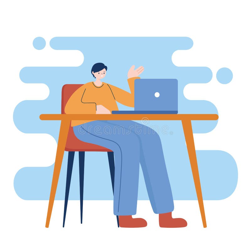 Man with Laptop on Desk Vector Design Stock Vector - Illustration of ...