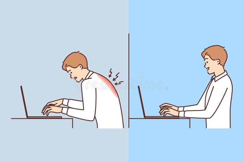 Man with Laptop Feels Pain in Back and for Incorrect Posture at ...