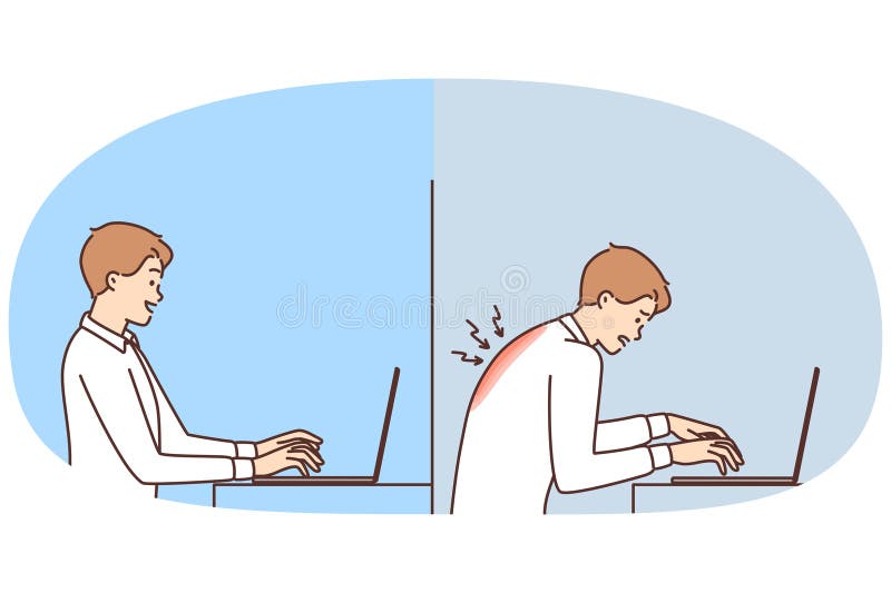 Man with Laptop Feels Pain in Back and for Incorrect Posture at ...