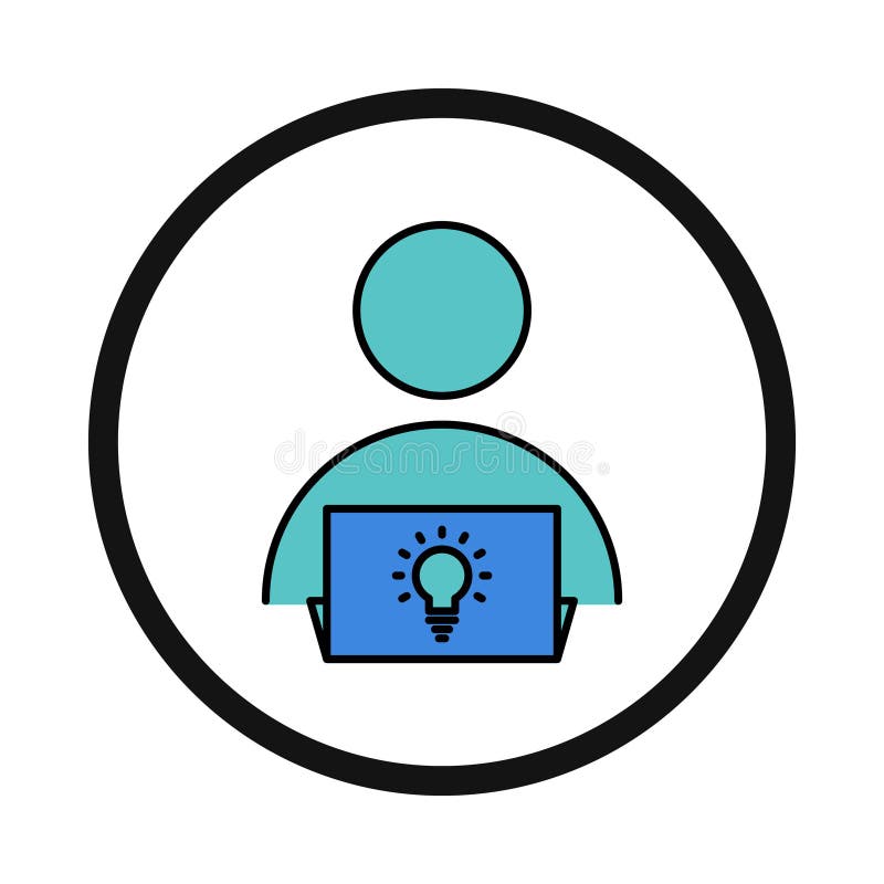 Man, Laptop, Idea, Bulb, Online Meeting Icon Stock Vector ...