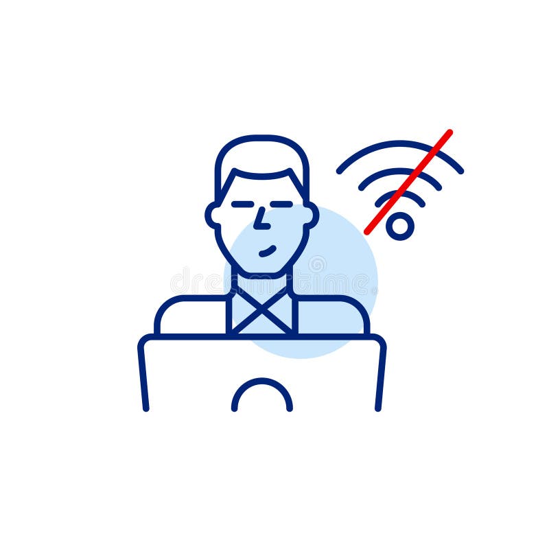 Man at Laptop and No Wi-fi Connection Symbol. Offline Study or Work ...