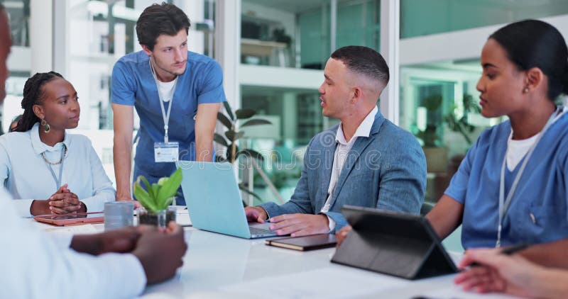 Woman, Laptop and Healthcare Teamwork with Nurse Internship in Office ...