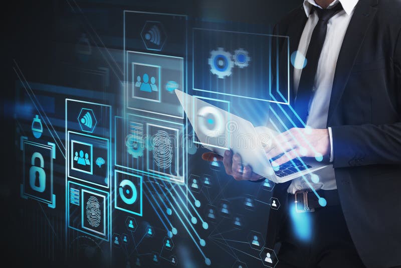 Man with Laptop, Online Security Interface Stock Image - Image of cyber ...