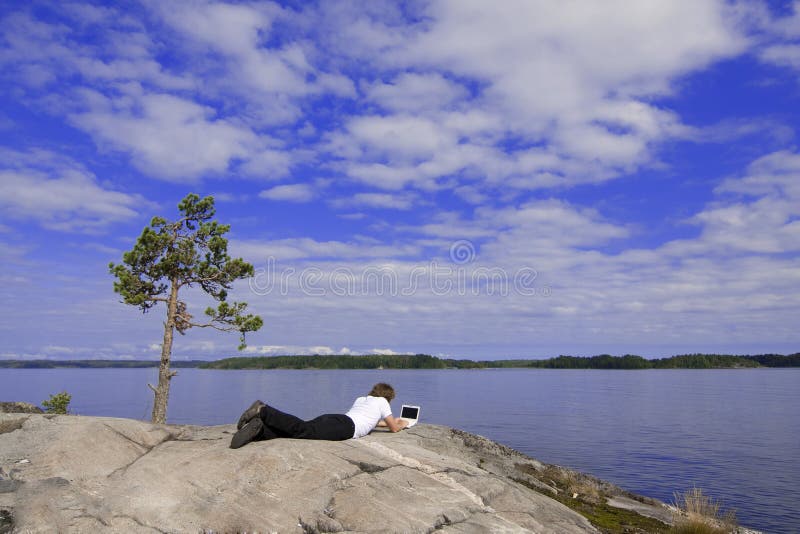 Man with a Laptop in an Outdoor Stock Image - Image of outside, concept ...