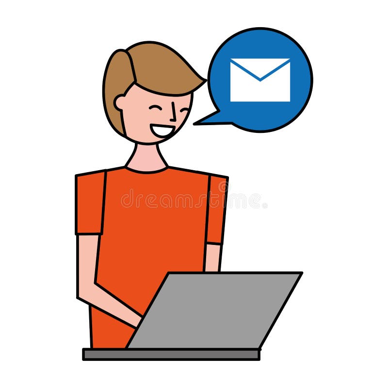 Man with Laptop Receiving Email Stock Vector - Illustration of network ...