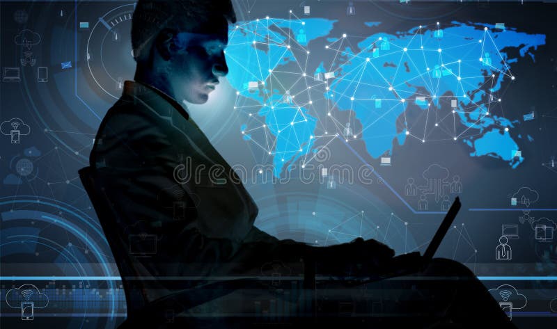 The Man with Laptop in Social Data Management Stock Image - Image of ...
