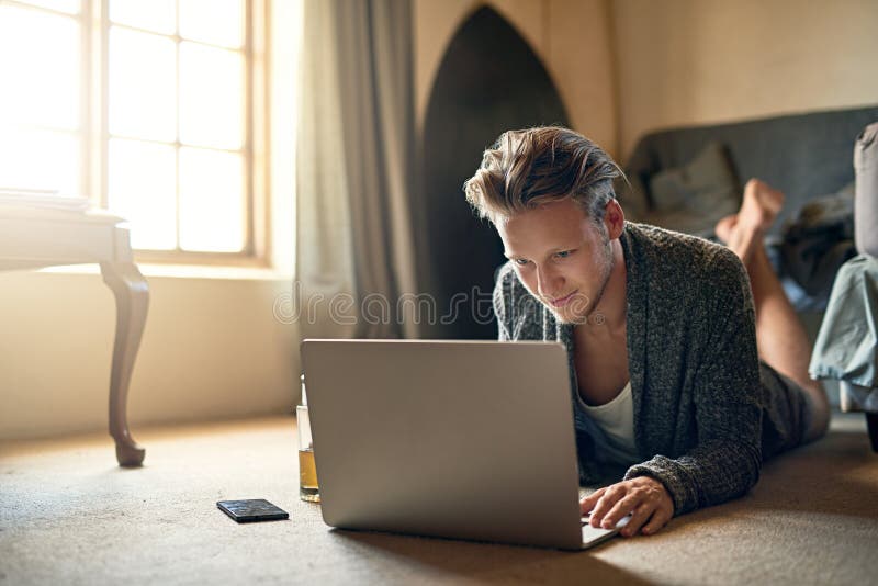 Man, Laptop and Studying at Home with Internet for Online Course ...