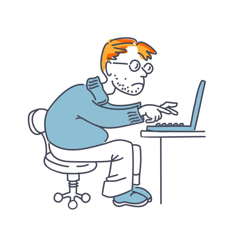 Man with a laptop at work stock vector. Illustration of dependence ...