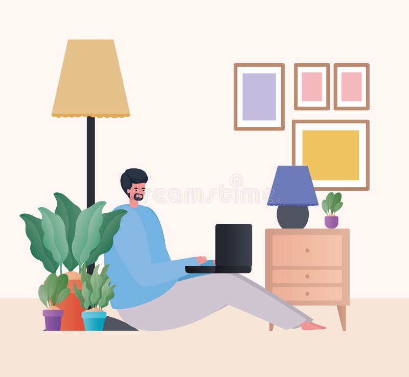 Man with Laptop Working on Floor Vector Design Stock Vector ...