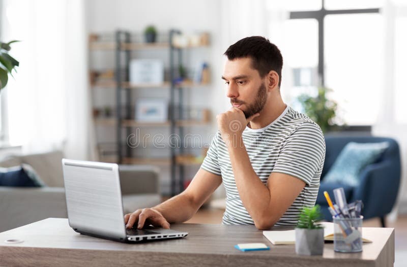 Man with Laptop Working at Home Office Stock Photo - Image of adult ...