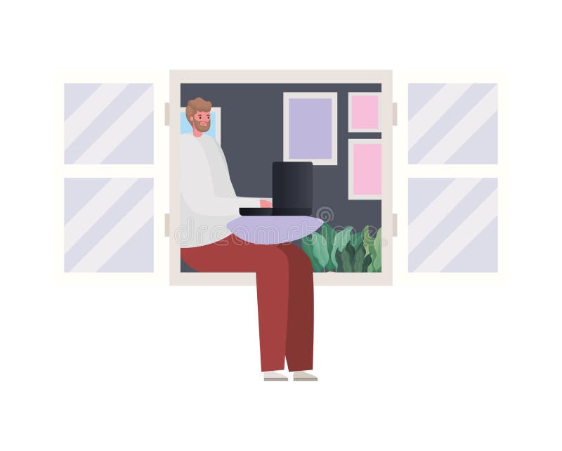 Man with Laptop Working Vector Design Stock Vector - Illustration of ...