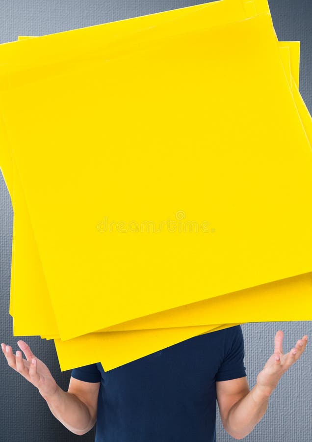 Man with Large Yellow Sticky Notes in Front of Face Stock Image - Image ...