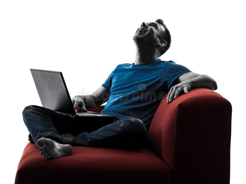 Laughing man with computer stock image. Image of message - 36550411