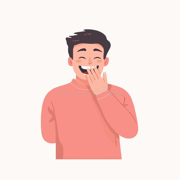 Man Laughing with Hand Covering Mouth Mischievous Flat Vector Stock ...