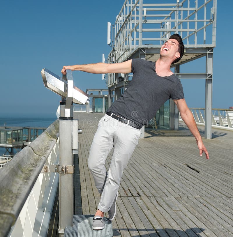 Man Laughing Outdoors with Open Arms Stock Image - Image of people ...