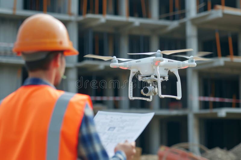 Man Launches a Quadcopter. an Engineer Flies a Drone Next To a ...