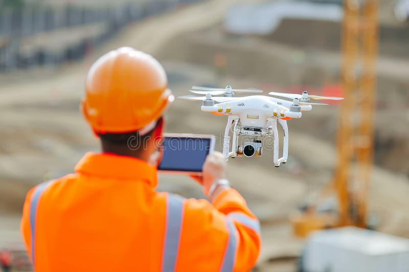 Man Launches a Quadcopter. an Engineer Flies a Drone Next To a ...