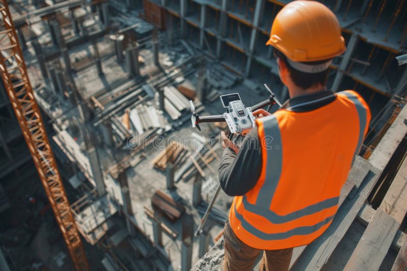 Man Launches a Quadcopter. an Engineer Flies a Drone Next To a ...