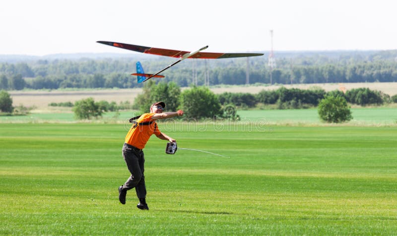 Man Launches into the Sky RC Glider Stock Image - Image of high, hobby ...