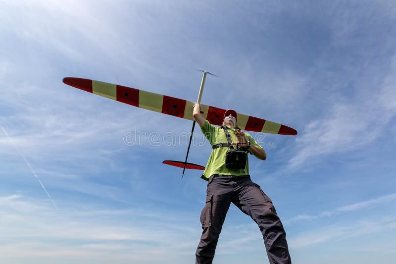 Man Launches into the Sky RC Glider Stock Image - Image of aerial, wing ...